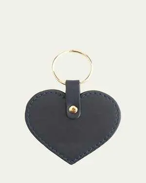 ROYCE NEW YORK Monogrammed Leather Heart-shaped Key Chain, Personalized - Navy Blue