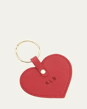 ROYCE NEW YORK Monogrammed Leather Heart-shaped Key Chain, Personalized - Red