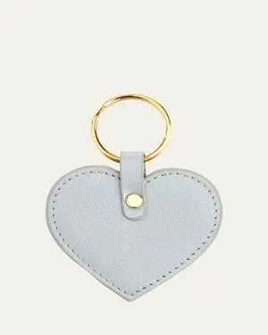 ROYCE NEW YORK Monogrammed Leather Heart-shaped Key Chain, Personalized - Silver