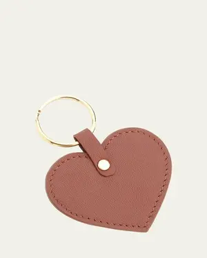 ROYCE NEW YORK Monogrammed Leather Heart-shaped Key Chain, Personalized - Tan
