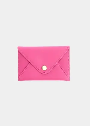 ROYCE NEW YORK Monogrammed Leather Envelope Style Card Holder, Personalized Bright Pink