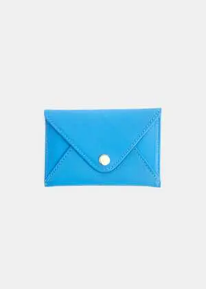 ROYCE NEW YORK Monogrammed Leather Envelope Style Card Holder, Personalized Light Blue