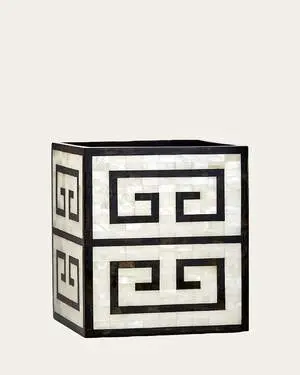 LABRAZEL Greek Key Wastebasket - Ivory/ebony