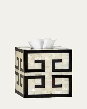 LABRAZEL Greek Key Tissue Box Cover - Ivory/ebony