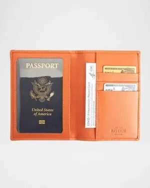 ROYCE NEW YORK Personalized Leather Rfid-blocking Passport Wallet With Vaccine Card Pocket - Orange