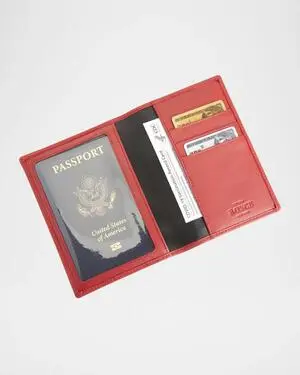 ROYCE NEW YORK Personalized Leather Rfid-blocking Passport Wallet With Vaccine Card Pocket - Red