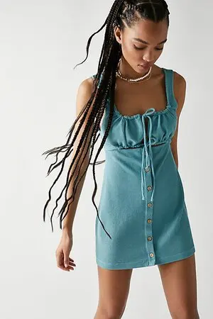 free people olivia mini dress Free People Beach Olivia Ribbed Knit Cutout Tie Front Button Mini Dress S  New
