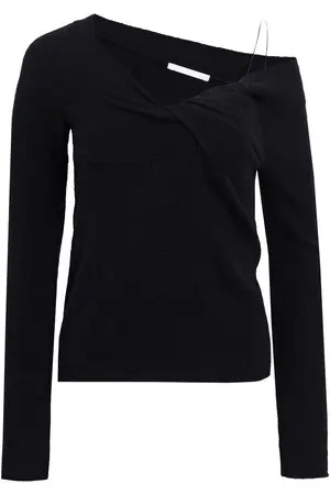 Helmut Lang Bungee Coldshoulder Twisted Woolblend Sweater - Black