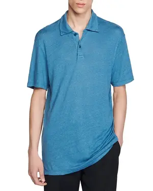 Sandro Beach Linen Polo Shirt Azure
