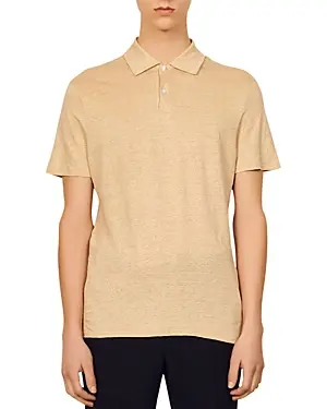 Sandro Beach Linen Polo Shirt Beige