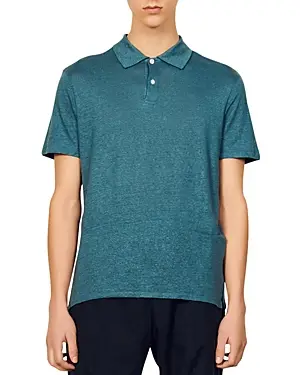 Sandro Beach Linen Polo Shirt Blue Gray