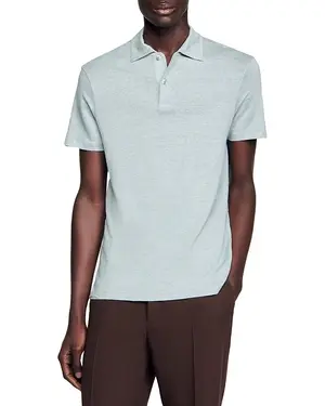 Sandro Beach Linen Polo Shirt Chambray