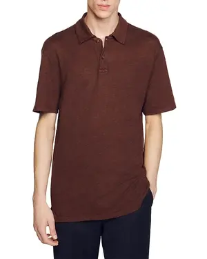 Sandro Beach Linen Polo Shirt Chocolate
