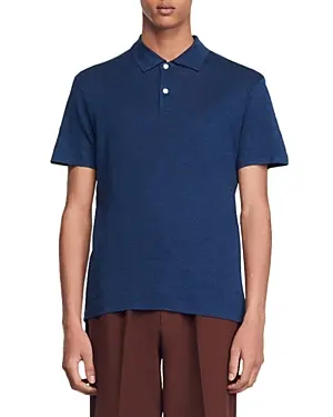Sandro Beach Linen Polo Shirt Dark Navy