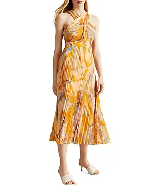 ted baker cross front pleated midi dress Ted Baker Ansa Cross Front Pleated Midi Dress, Orange/Multi