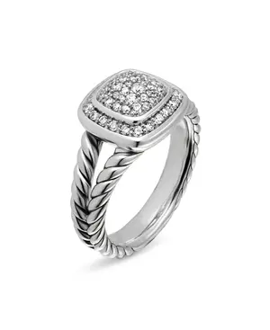 David Yurman Sterling Petite Albion Pave Diamond Ring - Silver