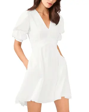 1.State Bubble Sleeve V-neck Dress - New Ivory