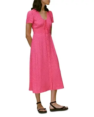 Whistles Heidi Spot Print Shirred Dress