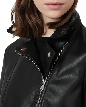 Emporio Armani Caban Leather Moto Jacket - Solid Black