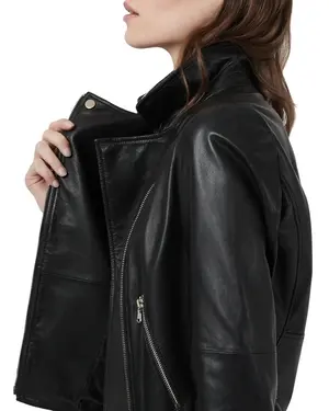 Emporio Armani Caban Leather Moto Jacket - Solid Black