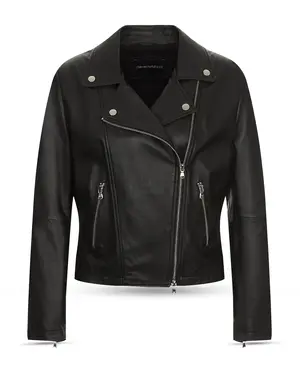 Emporio Armani Caban Leather Moto Jacket - Solid Black