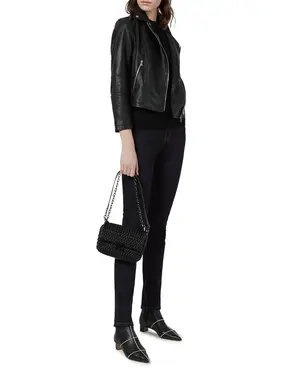 Emporio Armani Caban Leather Moto Jacket - Solid Black