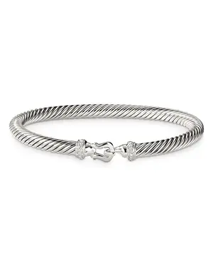 David Yurman Sterling Cable Buckle Bracelet With Diamonds - Silver