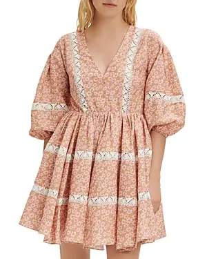 Maje Rayanik Floral Print Lace Trim Dress In Pink Daisy - 50% Off |  Editorialist