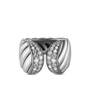 David Yurman Sculpted Cable Ring With Pave Diamonds - Silver