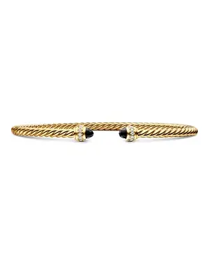 David Yurman 18k Yellow Gold Cable Spira Bracelet With Black Onyx & Diamonds - Gold/black