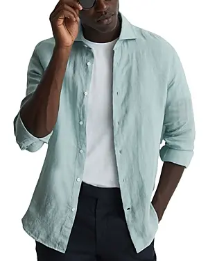 REISS Ruban Long Sleeve Linen Shirt Aquamarine