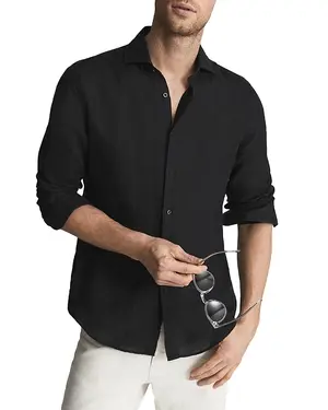 REISS Ruban Long Sleeve Linen Shirt - Black