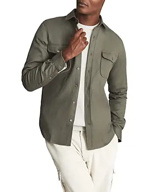 REISS Reiss Arlo Textured Canvas Overshirt Khaki