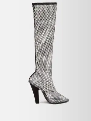 Saint Laurent Saint Laurent - Crystal-embellished Mesh Boots - Womens - Black - 36 EU/IT - Black