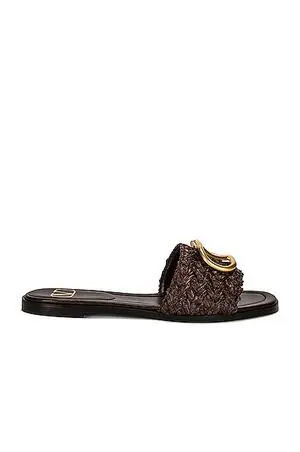 Valentino Garavani Valentino Garavani Vlogo Signature Flat Slides In Brown Fondant