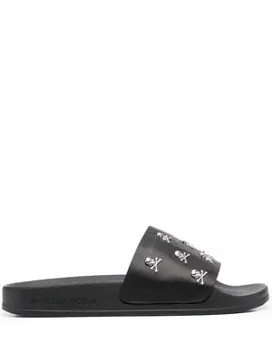 Philipp Plein Crystal Skull Leather Slides