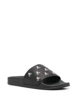 Philipp Plein Crystal Skull Leather Slides