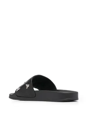 Philipp Plein Crystal Skull Leather Slides