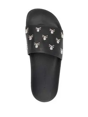 Philipp Plein Crystal Skull Leather Slides