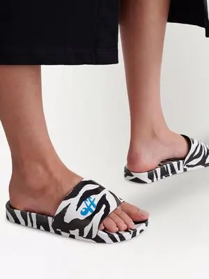 Off-White Off- Zebra Print Pool Slides