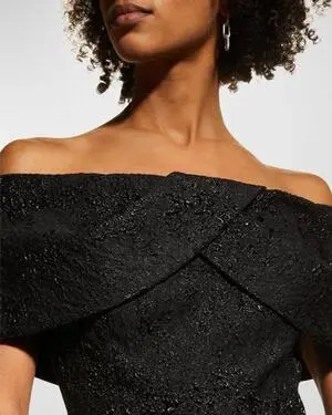 Rickie Freeman For Teri Jon Off-shoulder Jacquard Gown - Black