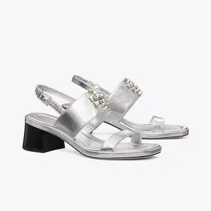 Tory Burch Tory Burch Eleanor Heel Sandal Silver