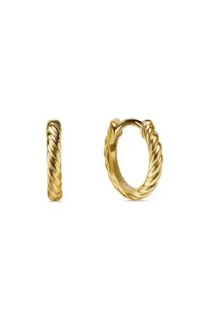 David Yurman David Yurman 18K Gold Sculpted Cable Huggie Hoop Earrings 18k Yellow Gold