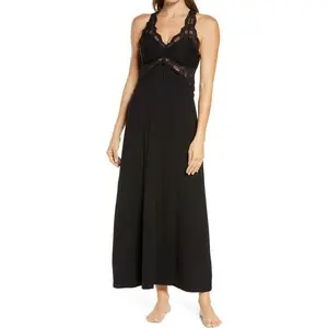 Fleur't Belle Époque Lace Trim Knit Nightgown - Black