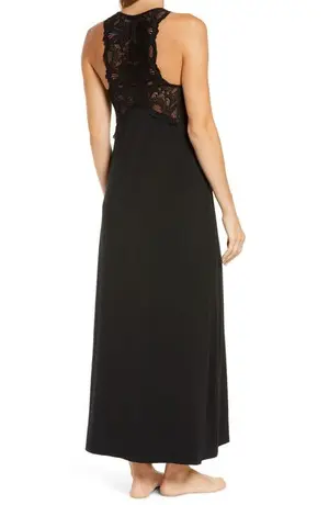 Fleur't Belle Époque Lace Trim Knit Nightgown - Black