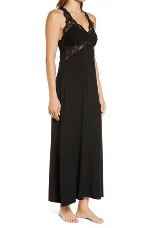 Fleur't Belle Époque Lace Trim Knit Nightgown - Black
