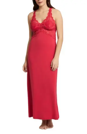 Fleur't Belle Époque Lace Trim Knit Nightgown Crimson