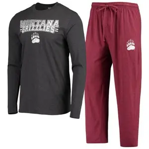 CONCEPTS SPORT Heathered Charcoal Montana Grizzlies Meter Long Sleeve T-shirt & Pants Sleep Set - Maroon