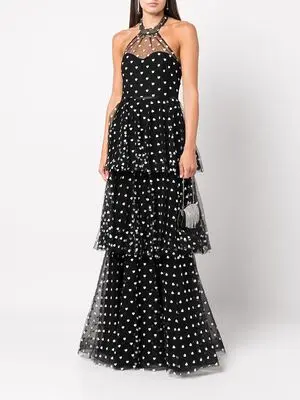 Marchesa Heart Print Tiered Maxi Gown