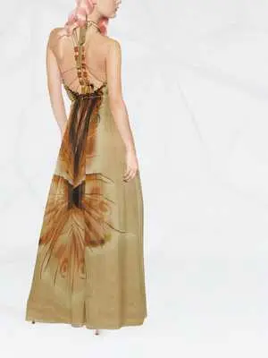 Alberta Ferretti Butterfly Print Maxi Dress